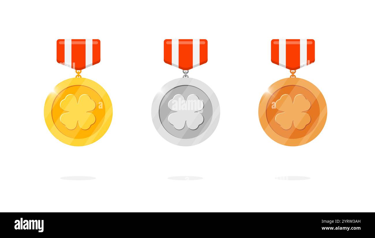 Gaming achievement hanging medal badge set with four leaf clover symbol ...