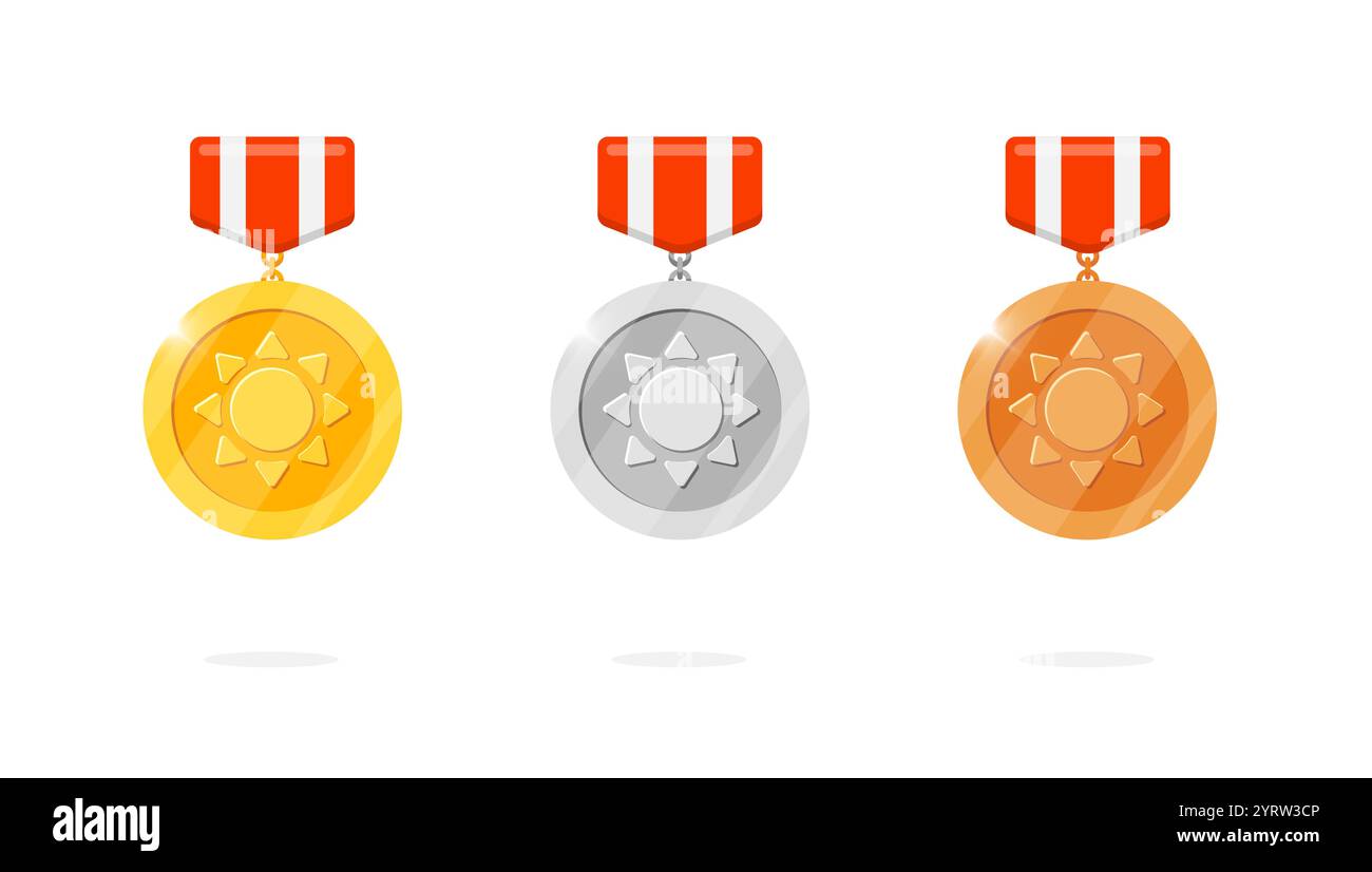 Gaming achievement hanging medal badge set with ancient sun symbol and ...