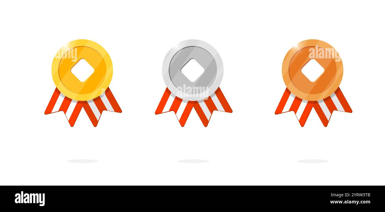 Gaming achievement award medal icon set with Chinese lucky coin and red ...