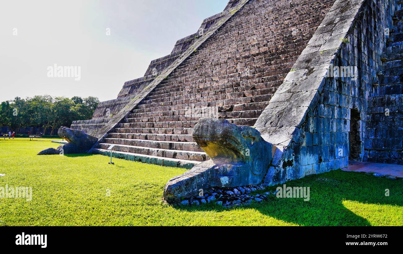 Mayan Feathered serpent god,Kukulcan,carvings on the stairs of the ...
