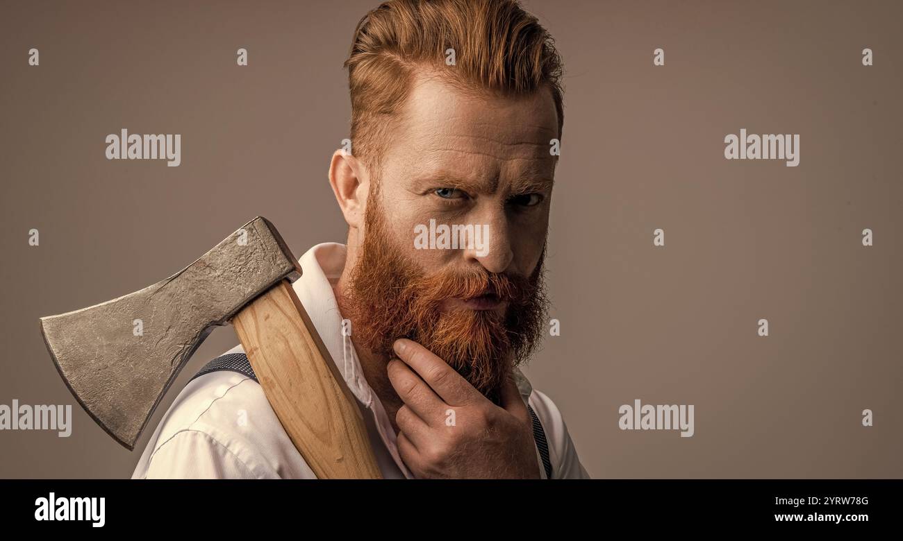 Caucasian brutal man with beard and moustache. Masculine energy. Retro ...