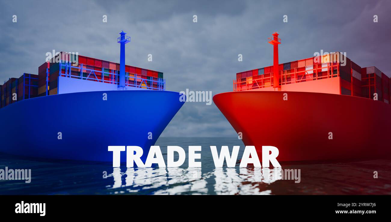 Two cargo ships from the United States and China carrying import and ...