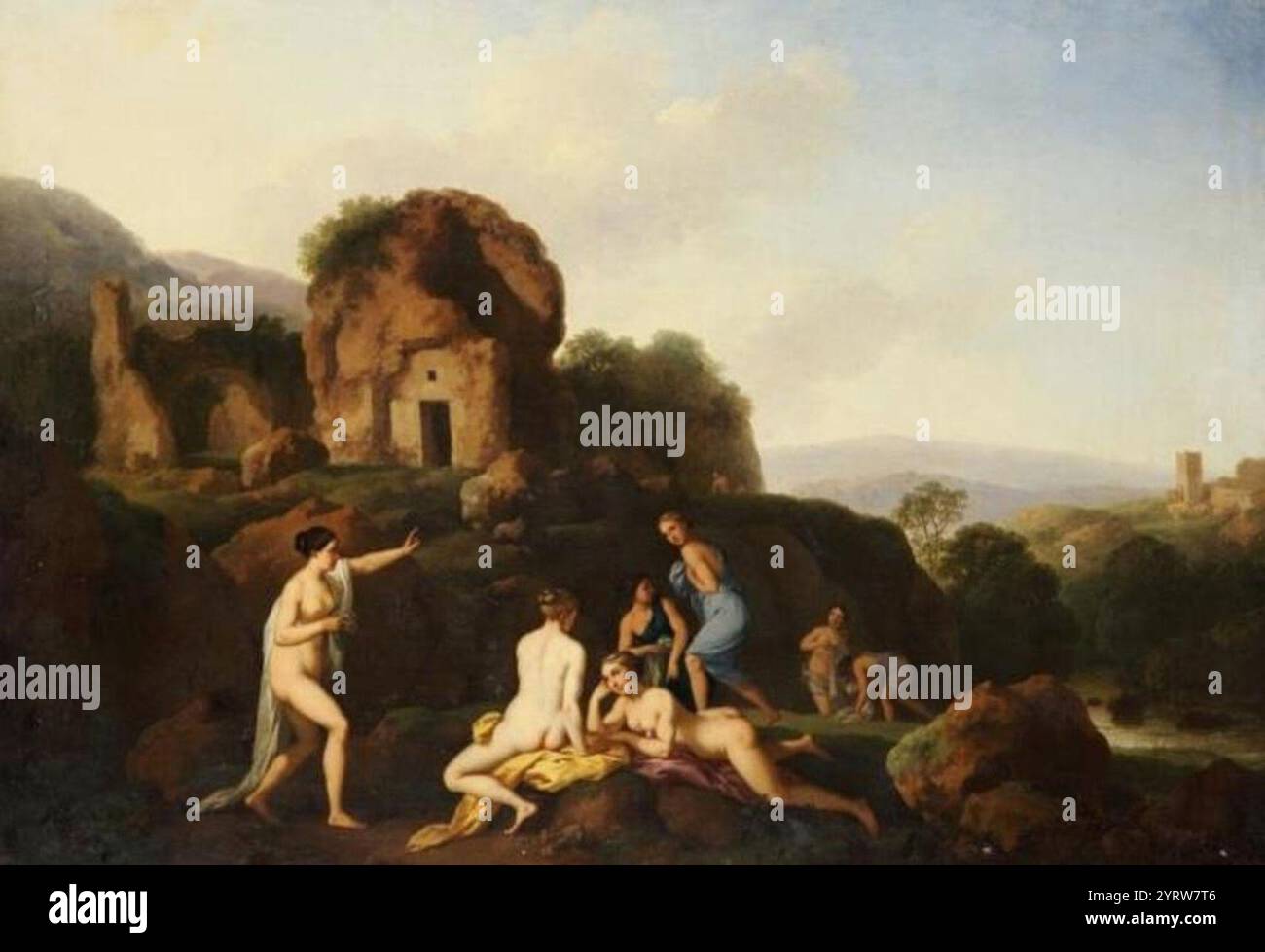 Christian Wilhelm Ernst Dietrich - Arcadisch landschap met nimfen en ...