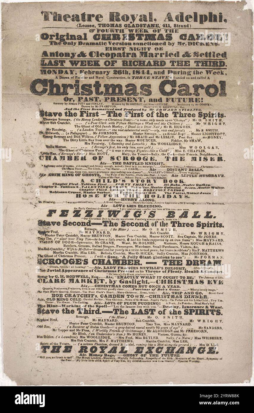 Christmas Carol playbill Adelphi 1844 Stock Photo - Alamy