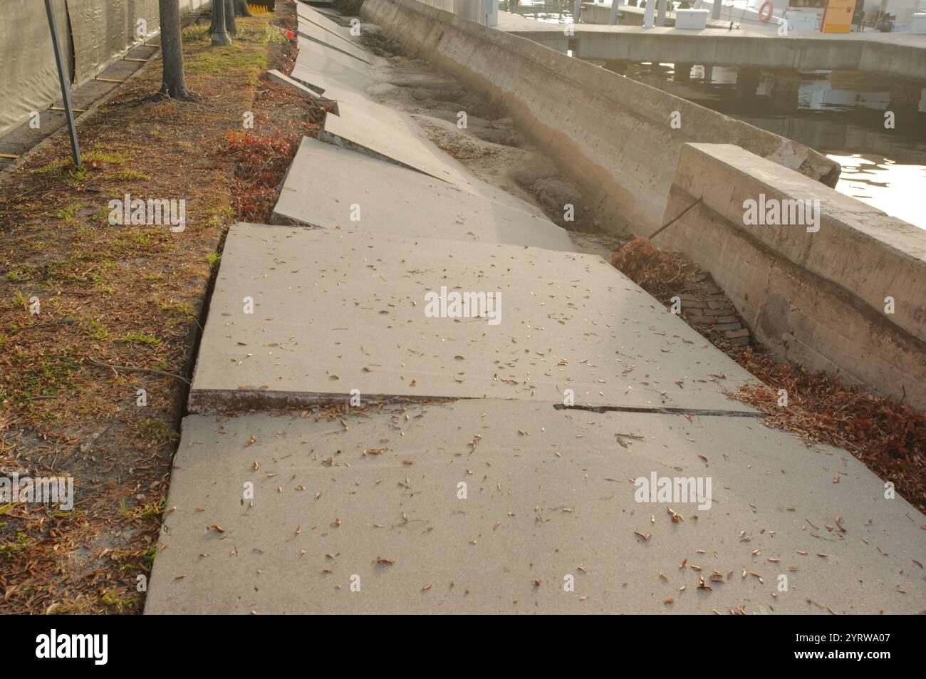 Concrete Sidewalk Seawall damaged by hurricanes Helene and Milton ...