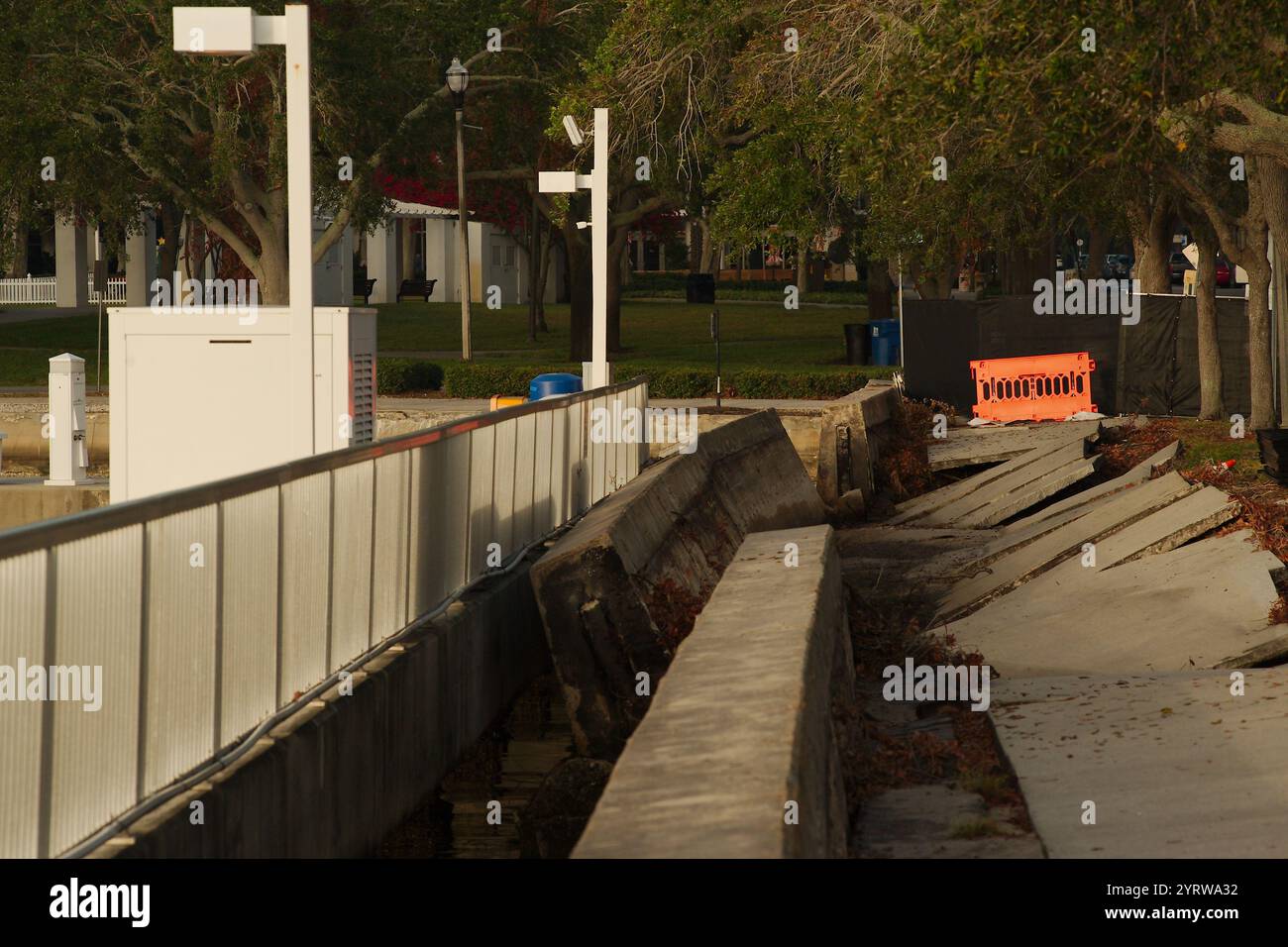 Concrete Sidewalk Seawall damaged by hurricanes Helene and Milton ...