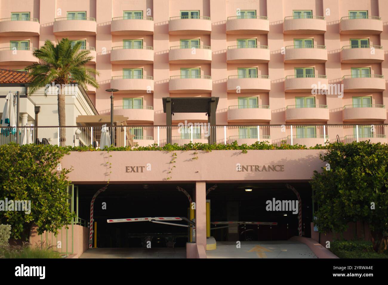 Multiple story Pink Parking Garage Entrance and Exit at a resort hotel ...