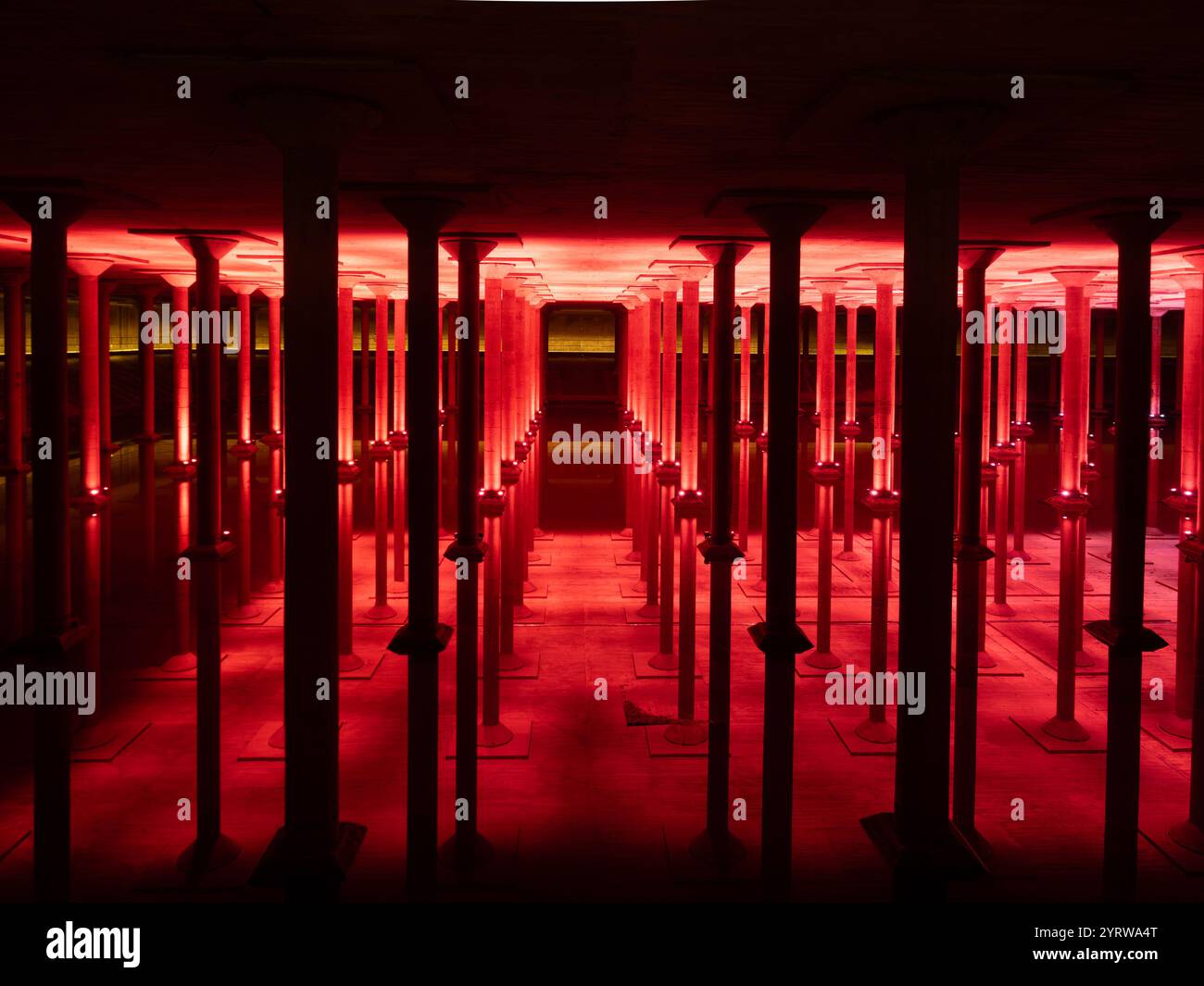 Buffalo Bayou Park Cistern lit with red lights for the annual Cistern ...