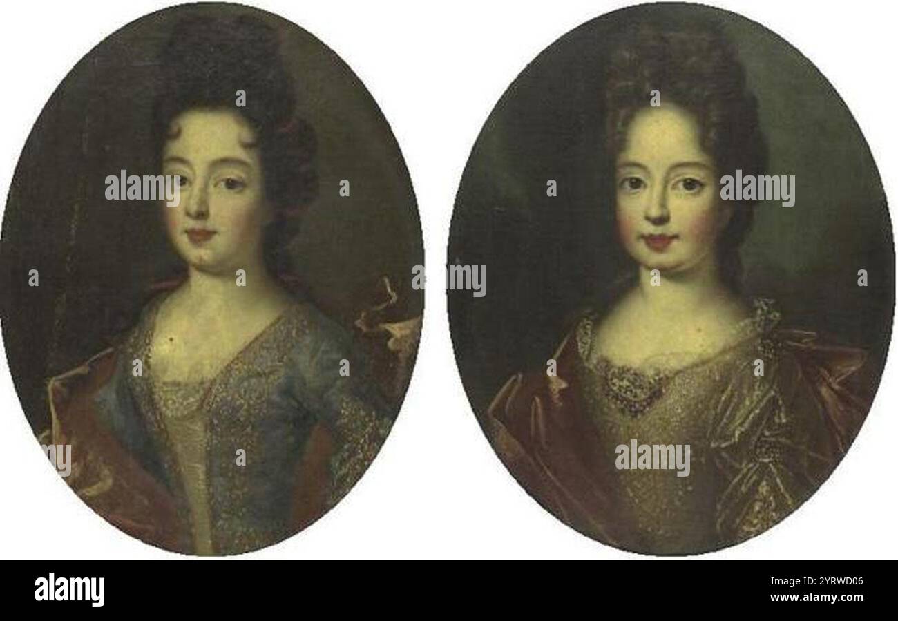 Circle of Pierre Mignard - Portrait of two French princesses Stock ...