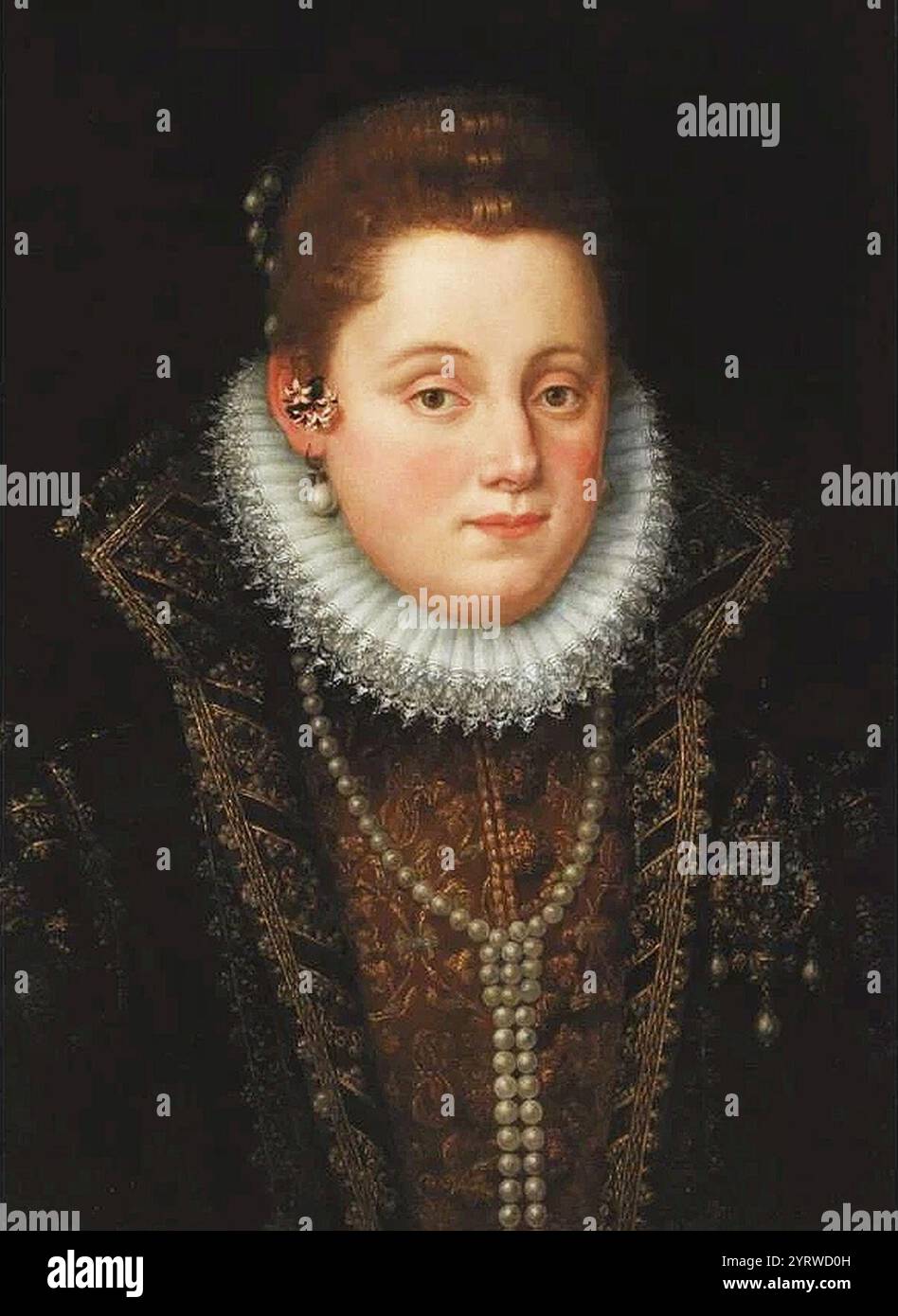 Circle of Pulzone - Portrait of a Lady in a Millstone Ruff and Pearl ...