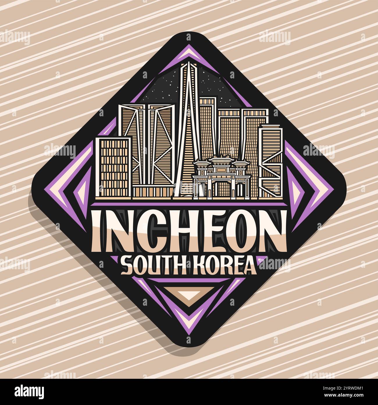 Vector logo for Incheon, dark decorative rhombus road sign with simple ...
