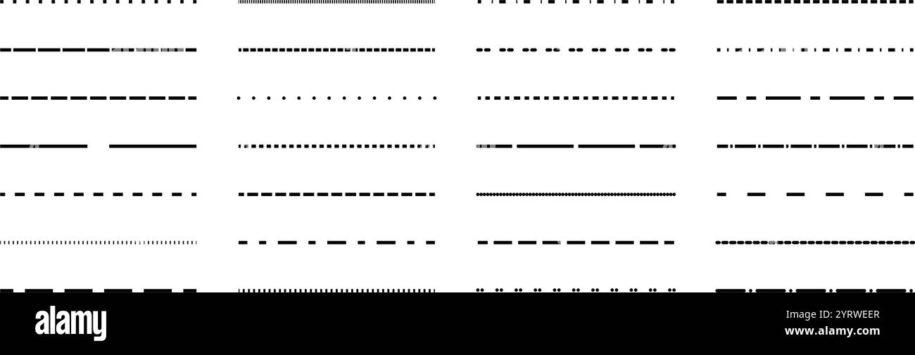 Dashed thin lines set. Black straight dotted stripe collection ...