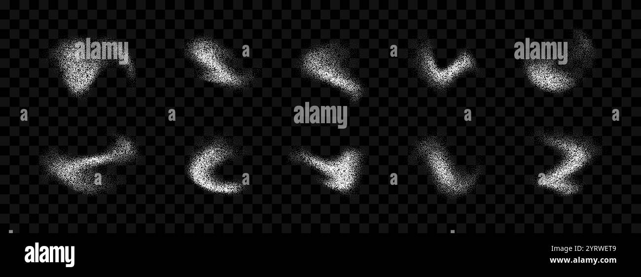 White powder splash collection. Grunge grain spray texture set. Dotted ...