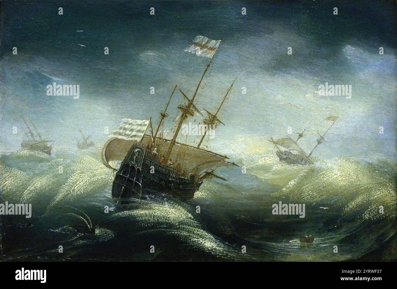 Claes Claesz. Wou (1592-1665) - English Ships in a Rough Sea (style of Jan Porcellis Stock Photo ...