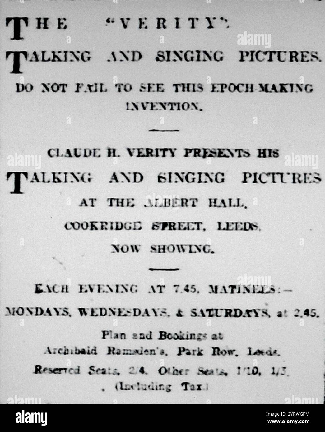 Claude Hamilton Verity news ad (1a Stock Photo - Alamy