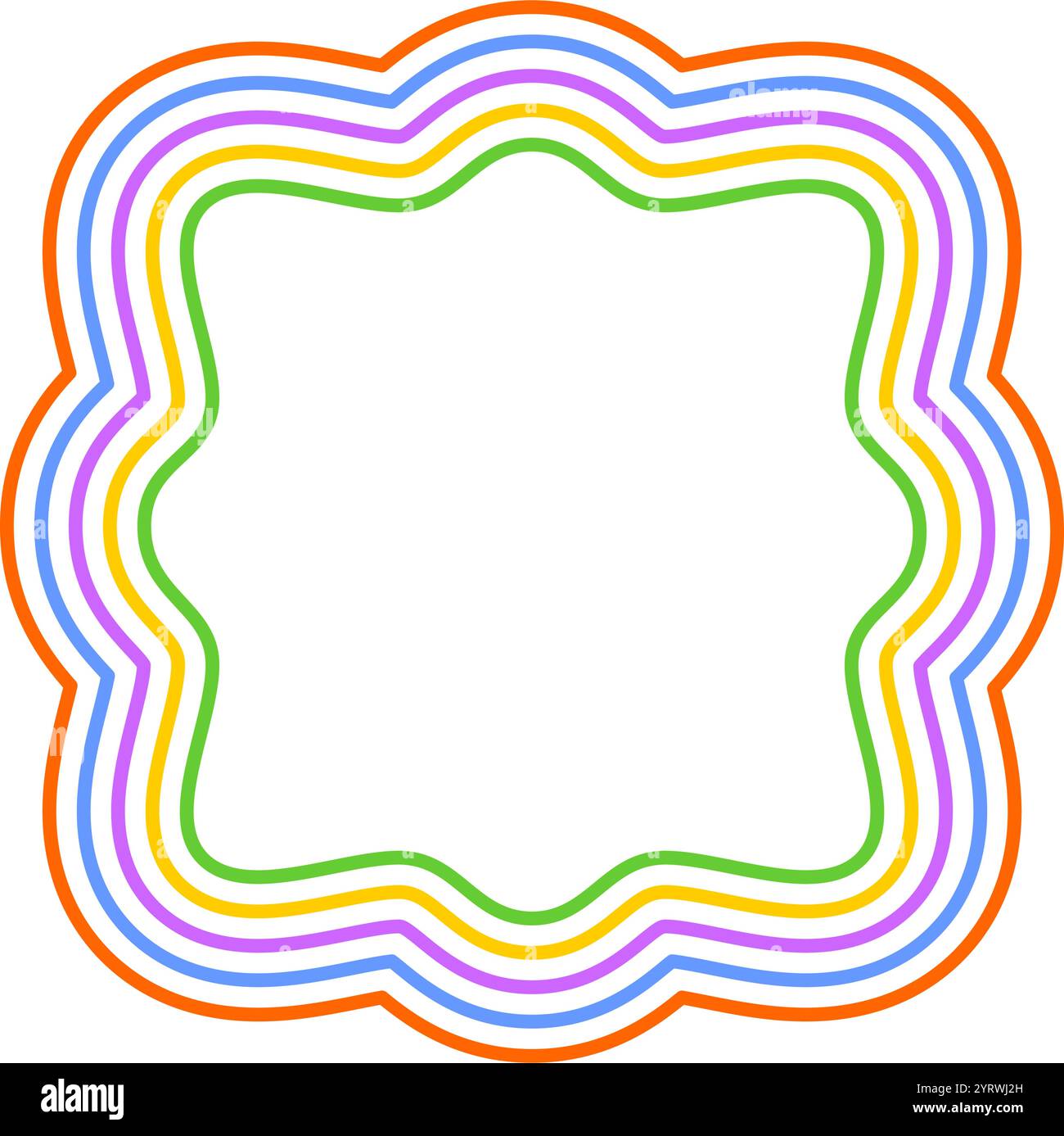 Colorful square frame with wavy edges. Geometric shape with scallop ...