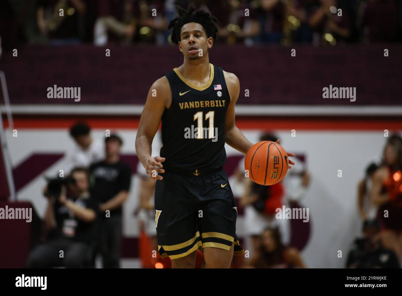 Blacksburg, VA, USA. 4th Dec, 2024. Vanderbilt Commodores guard AJ ...