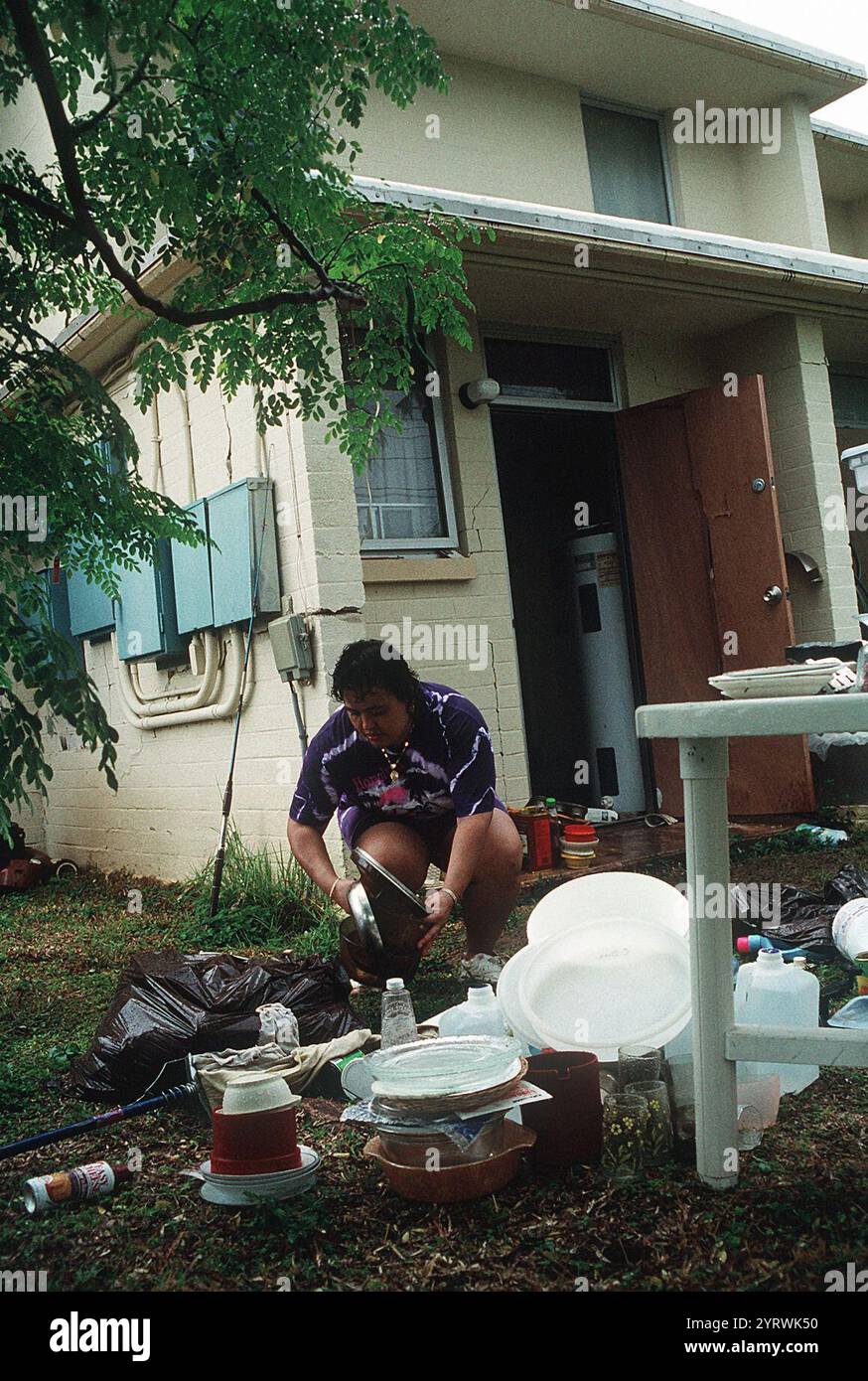 Cleaning up after 1993 Guam earthquake Stock Photo - Alamy