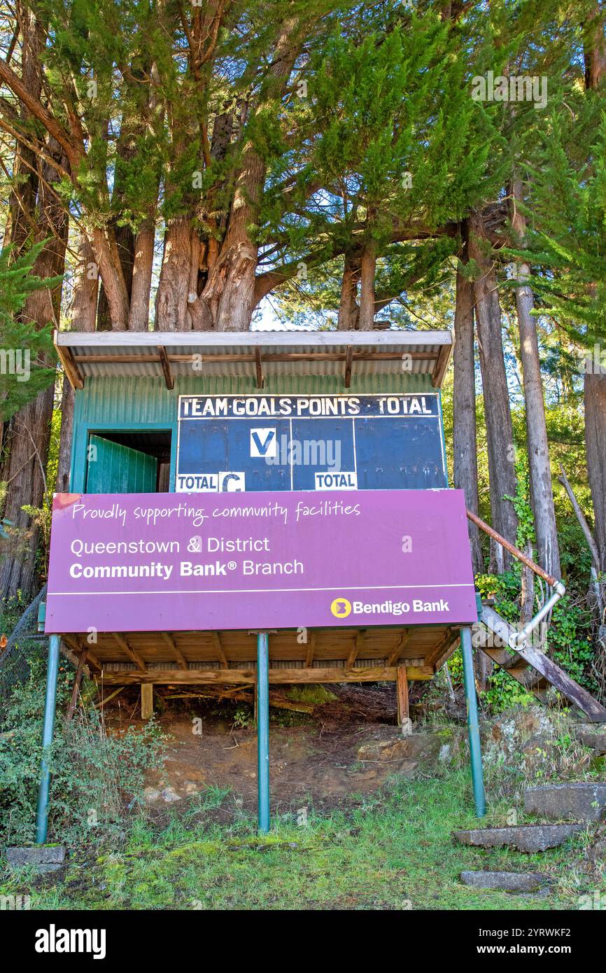 Scoreboard at the gravel football oval in Queenstown, Tasmania Stock ...