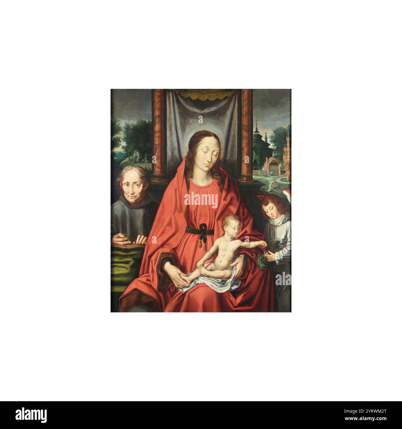 Cleve - The holy family with an angel offering the Christ Child a bunch ...