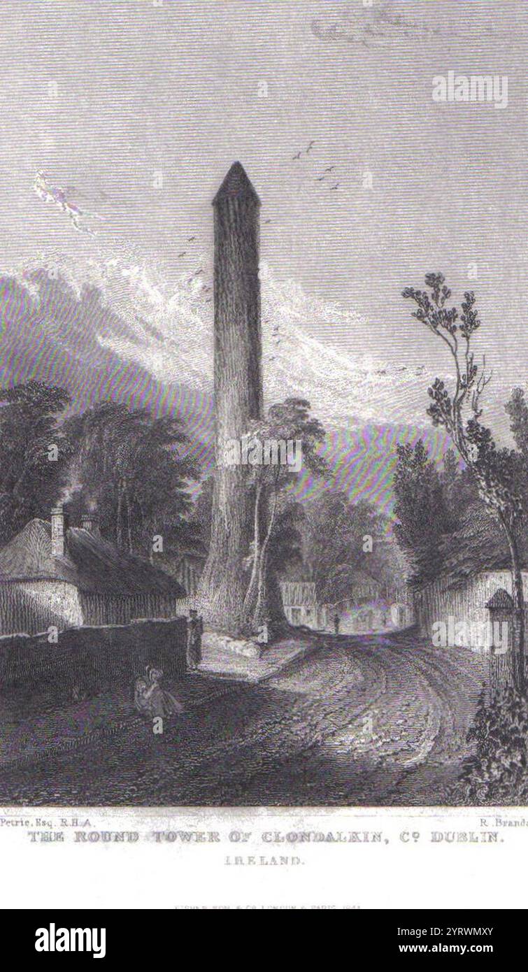 Clondalkin round tower by Petrie in 1844 Stock Photo - Alamy