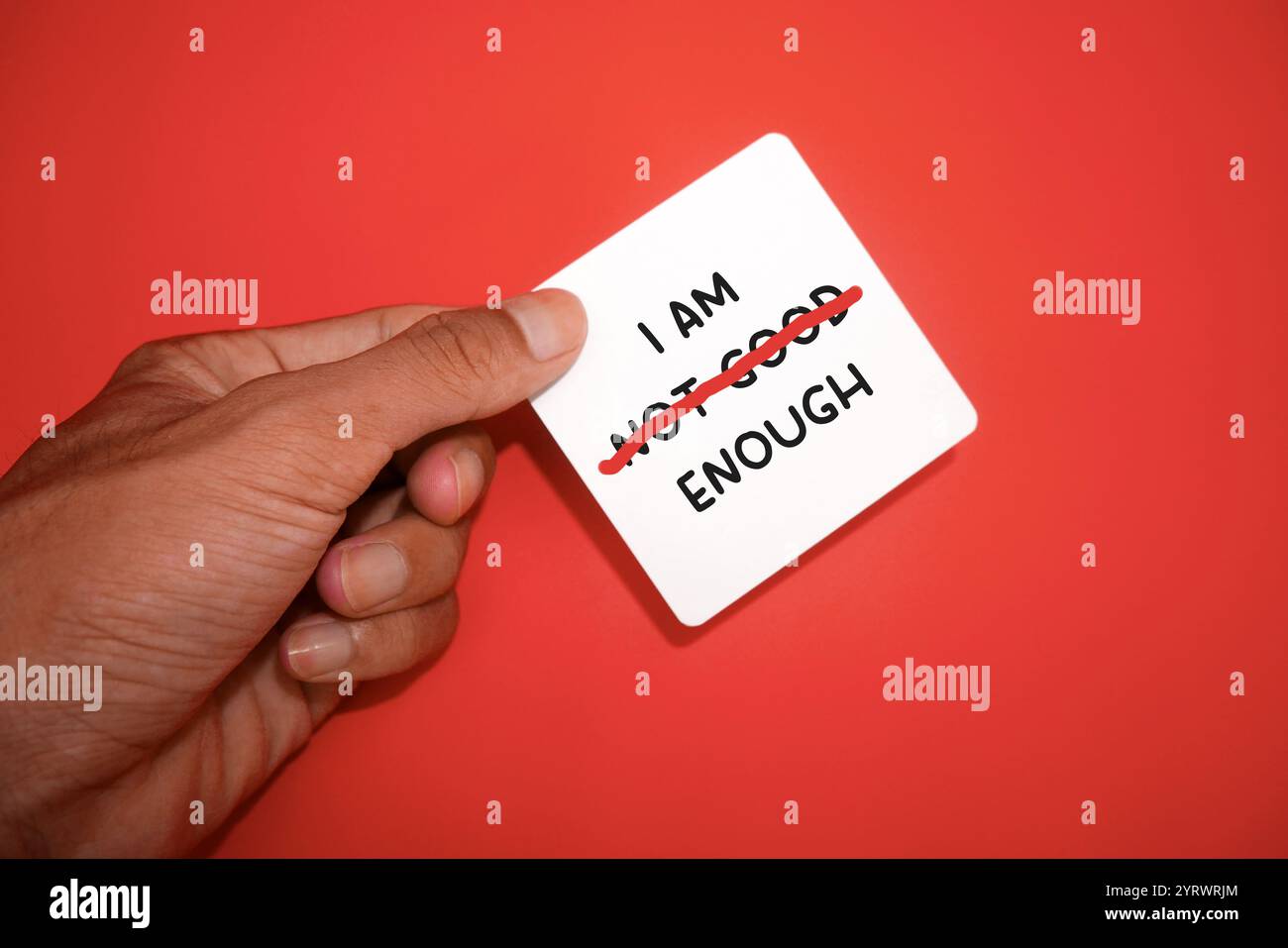 text I AM NOT GOOD ENOUGH with a red strikethrough on NOT GOOD, mental ...