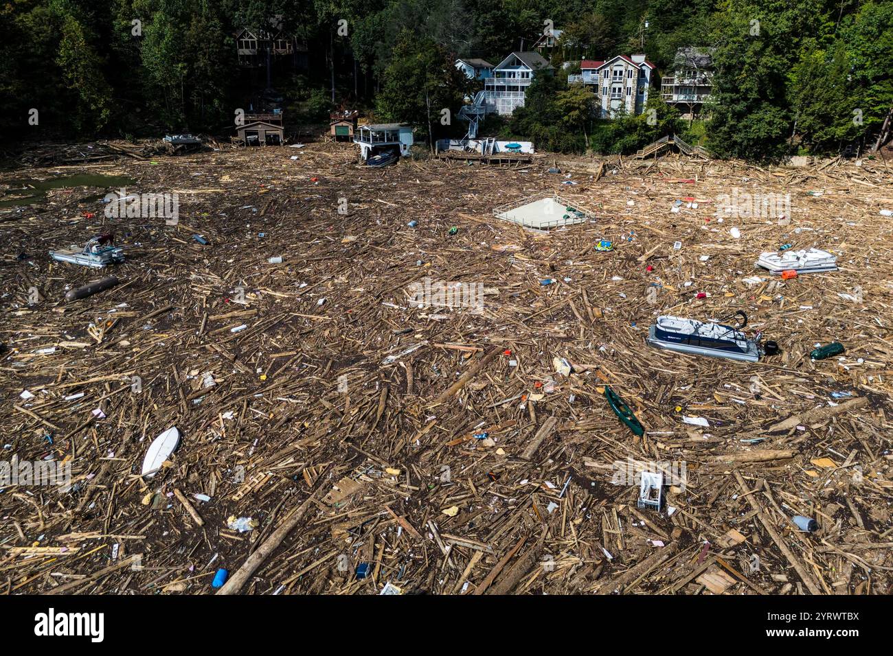 Debris is strewn on the lake in the aftermath of Hurricane Helene ...