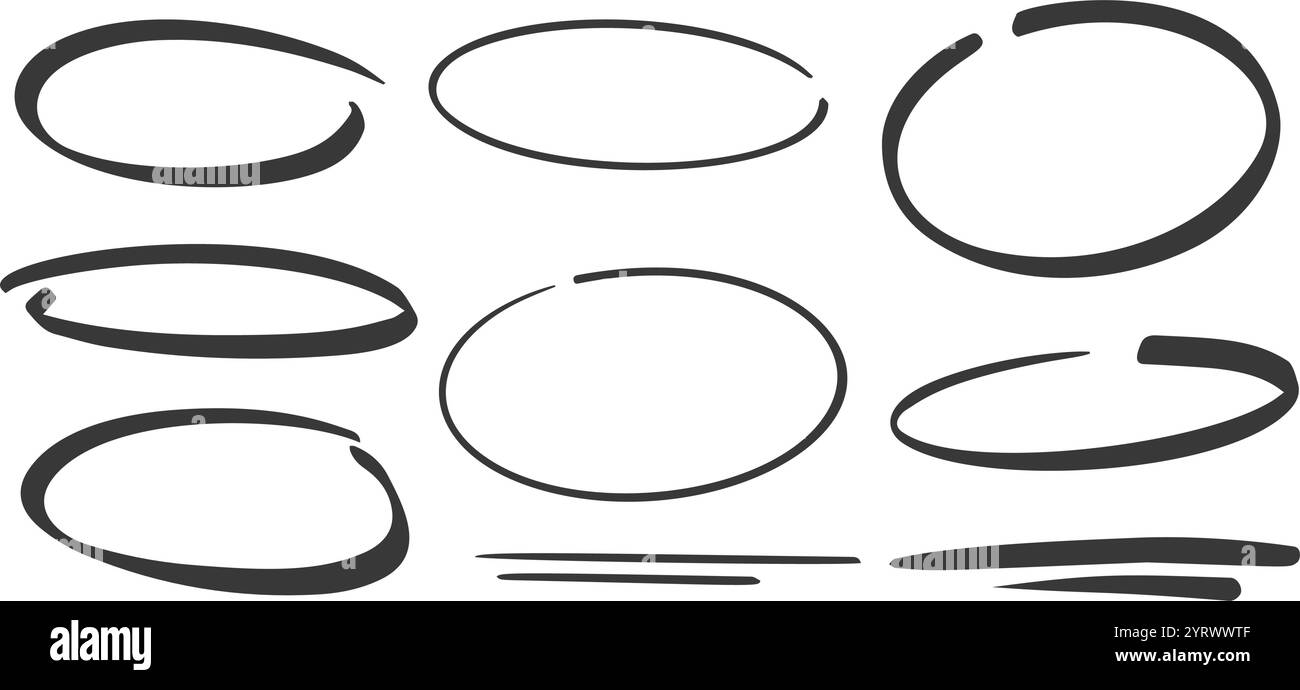 Hand drawn oval brush stroke. Ellipse vector doodle scribbles. Circle ...