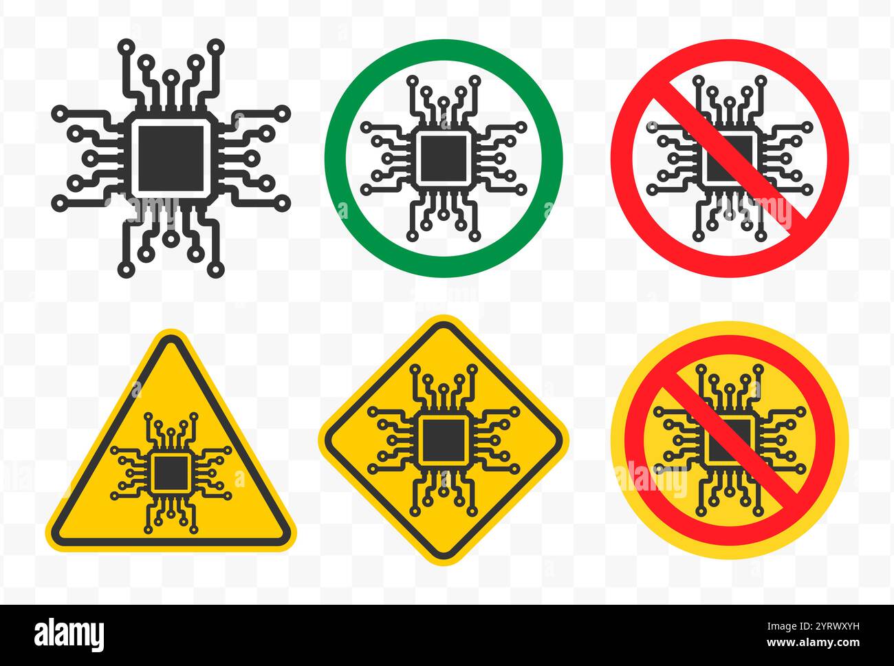 No AI microchip Machine learning prohibited symbol, AI not allowed icon ...