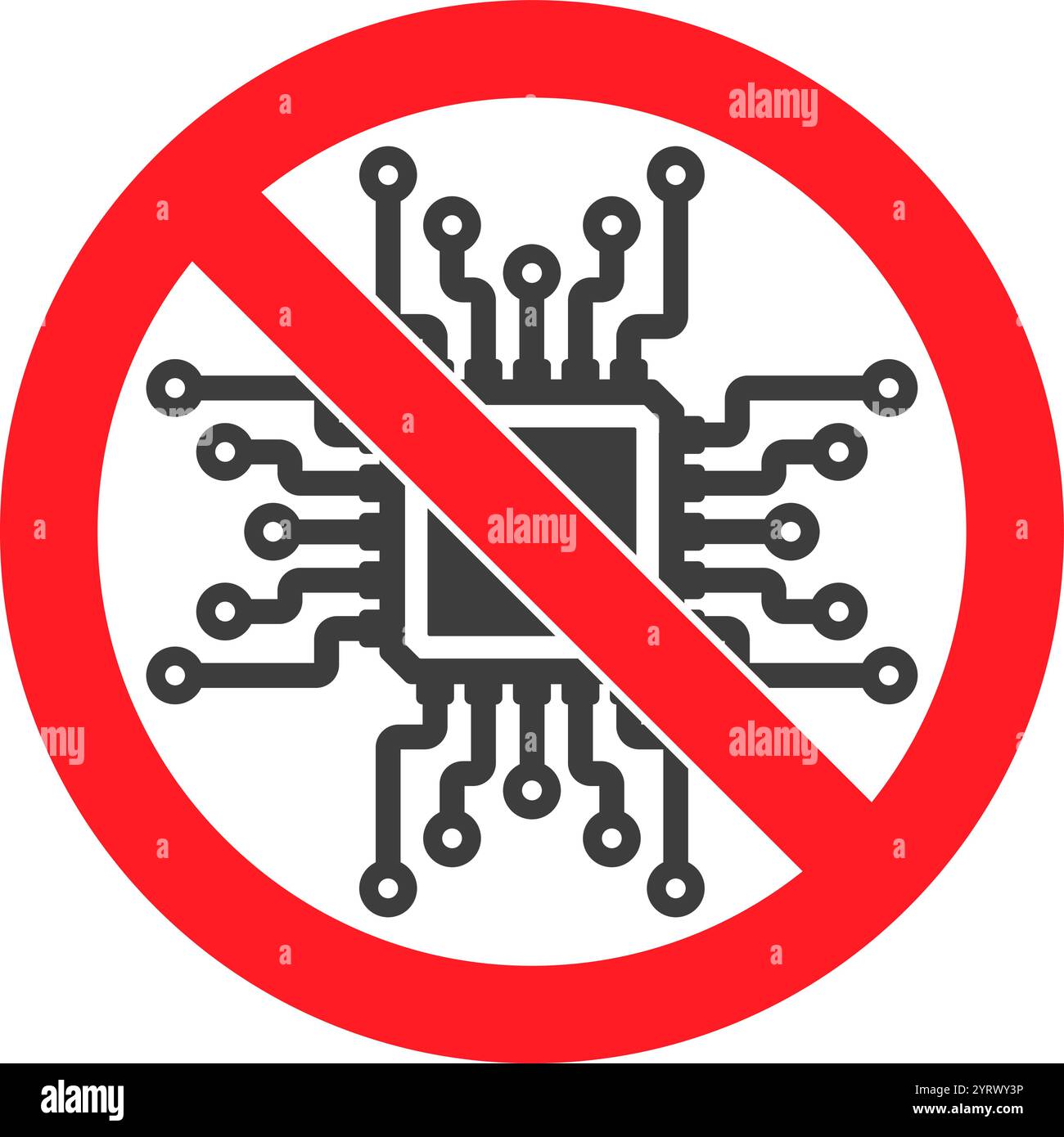 No AI microchip Machine learning prohibited symbol, AI not allowed icon ...