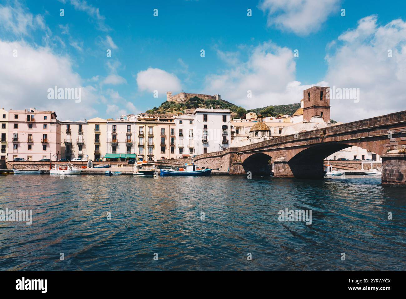 Temo river in Bosa, Sardinia. Town famous for the colorful houses and ...