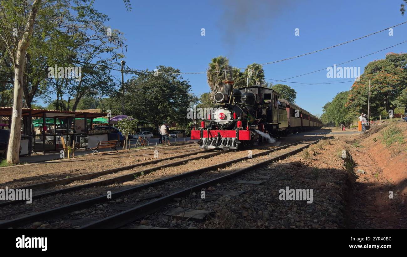 Famous Maria Fumaca steam train departs station in Tiradentes Stock ...