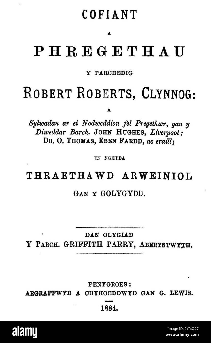 Cofiant a Phregethau Robert Roberts, Clynnog (Blaendalen Stock Photo ...