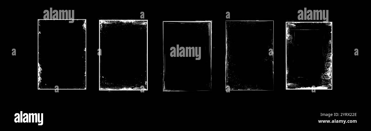 Grunge photo frame edges with distressed textured strokes for vintage ...