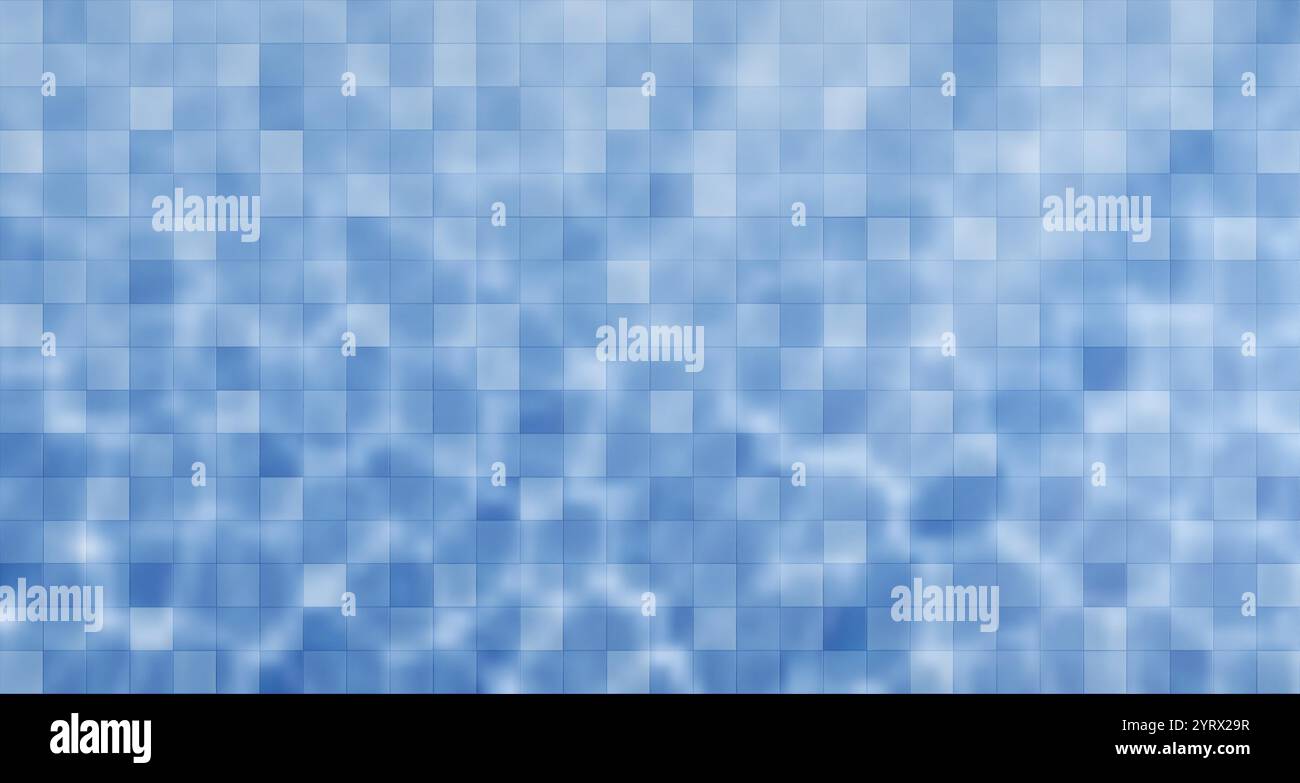 Blue mosaic with square tiles in various shades and water light ...