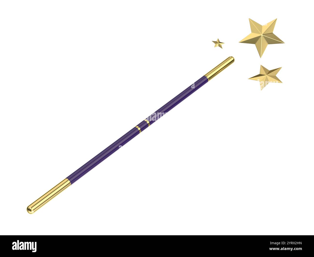 Purple magic wand with three golden stars, isolated on a white ...