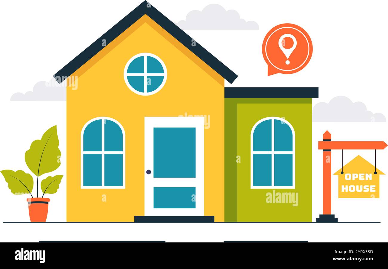 Open House Vector Illustration for Property Inspection, Real Estate ...