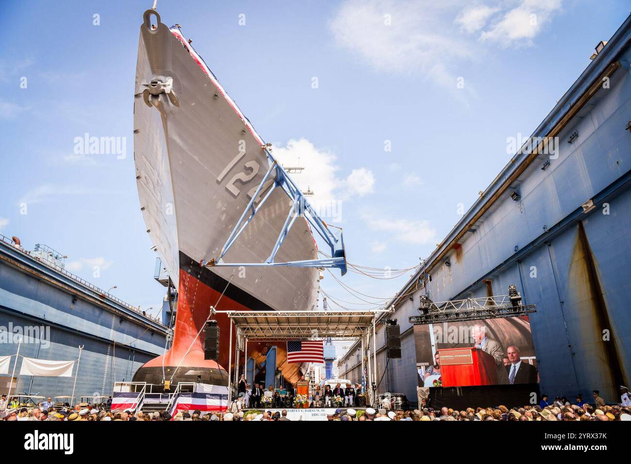 Col Harvey C. Barnum Jr. speech during christening of his namesake ship ...