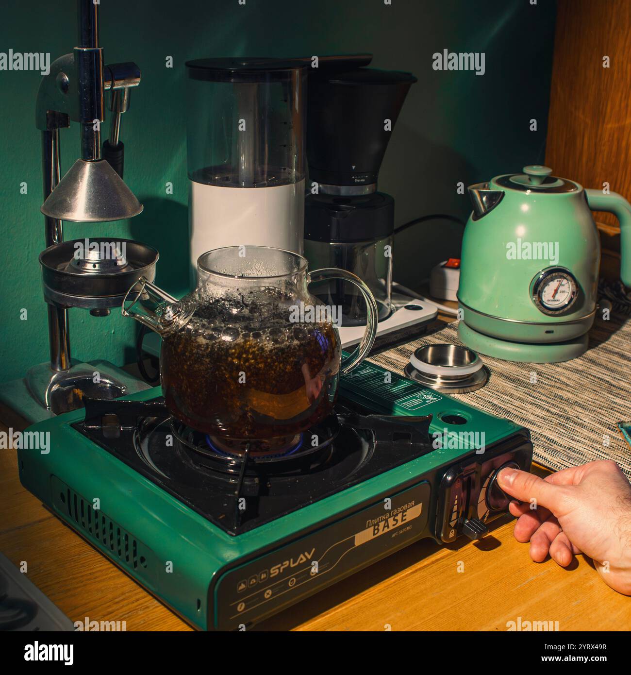 A Cozy Tea Brewing Setup Featuring Beautiful Vintage Appliances for an ...