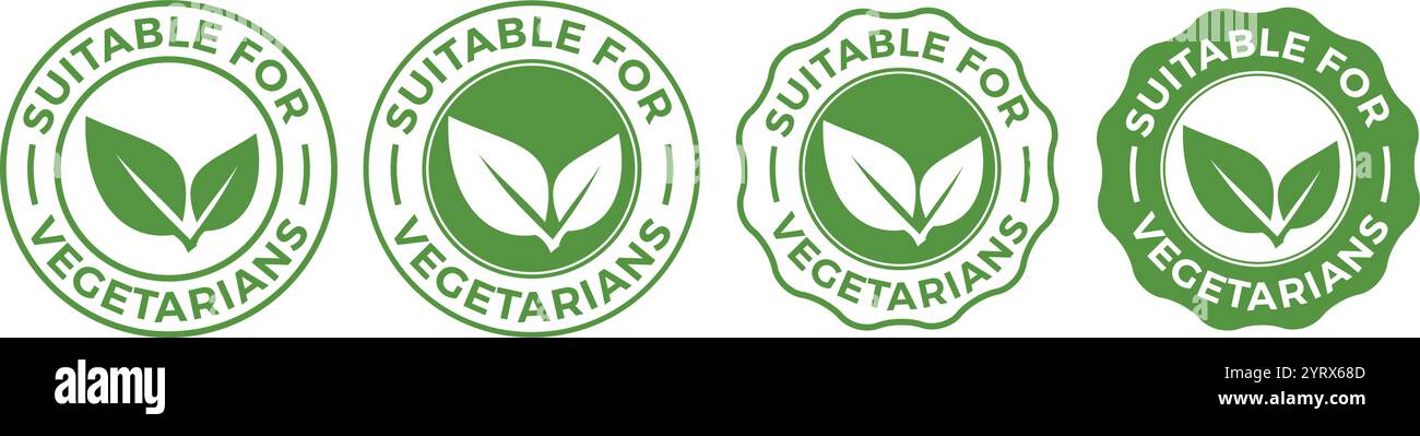 Green Suitable for Vegetarians stamp sticker with Leaves icon vector ...