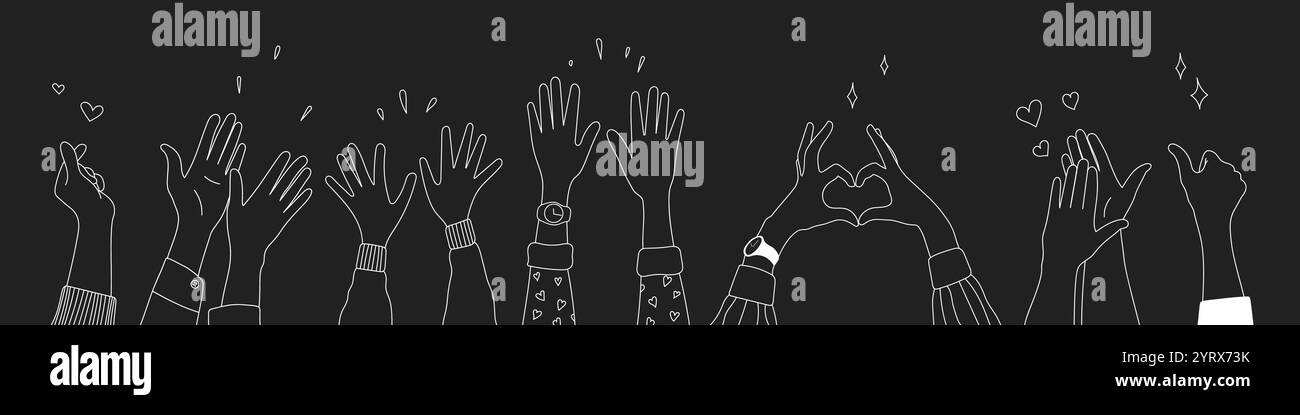 Doodle sketch hands up gestures comic icons silhouettes vector set ...
