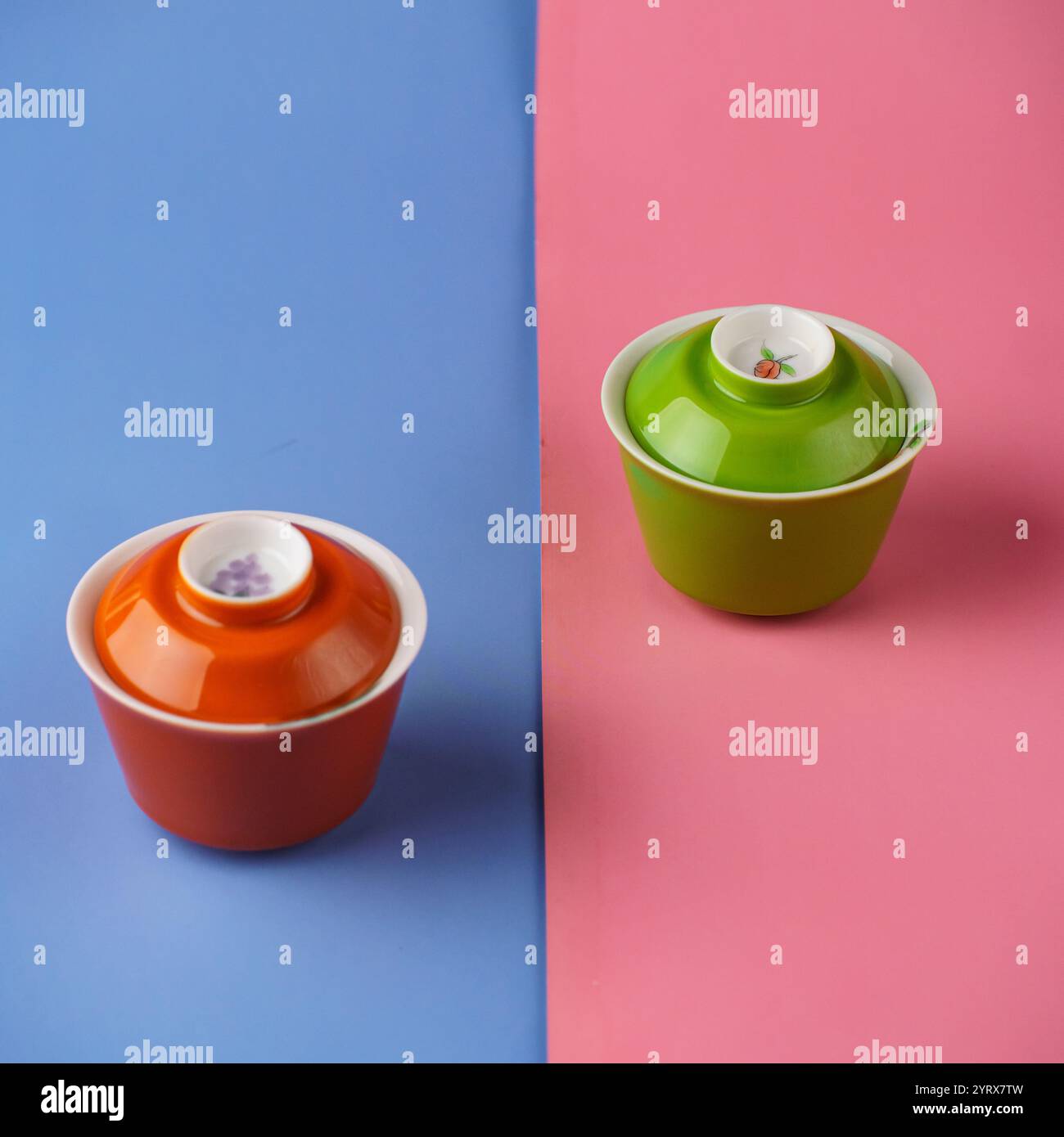 A Set of Colorful Ceramic Bowls Placed on Brightly Vibrant Backgrounds ...