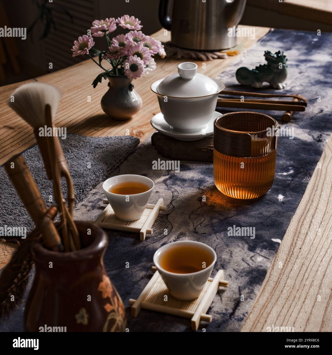 The Elegant Traditional Tea Ceremony Setup with Beautiful Flowers and ...