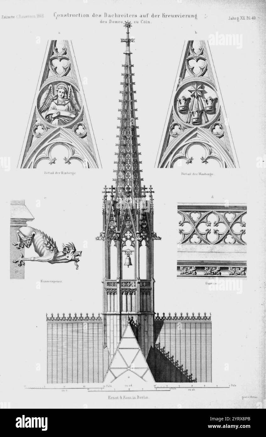 Cologne Cathedral, Crossing Tower, with details, 1860 Stock Photo - Alamy