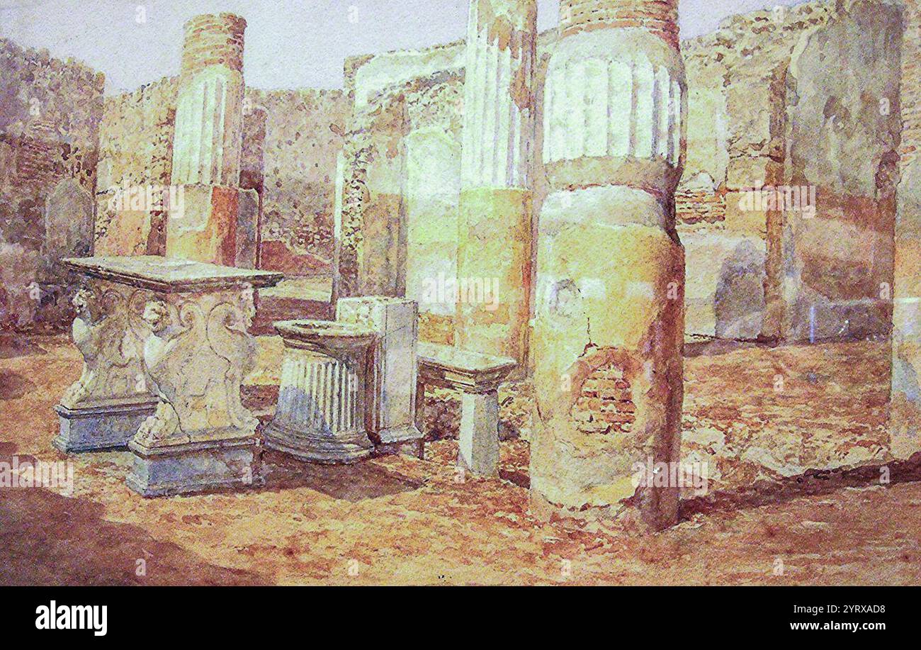 Colonnade of the House of Cornelius Rufus in Pompeii watercolor by ...