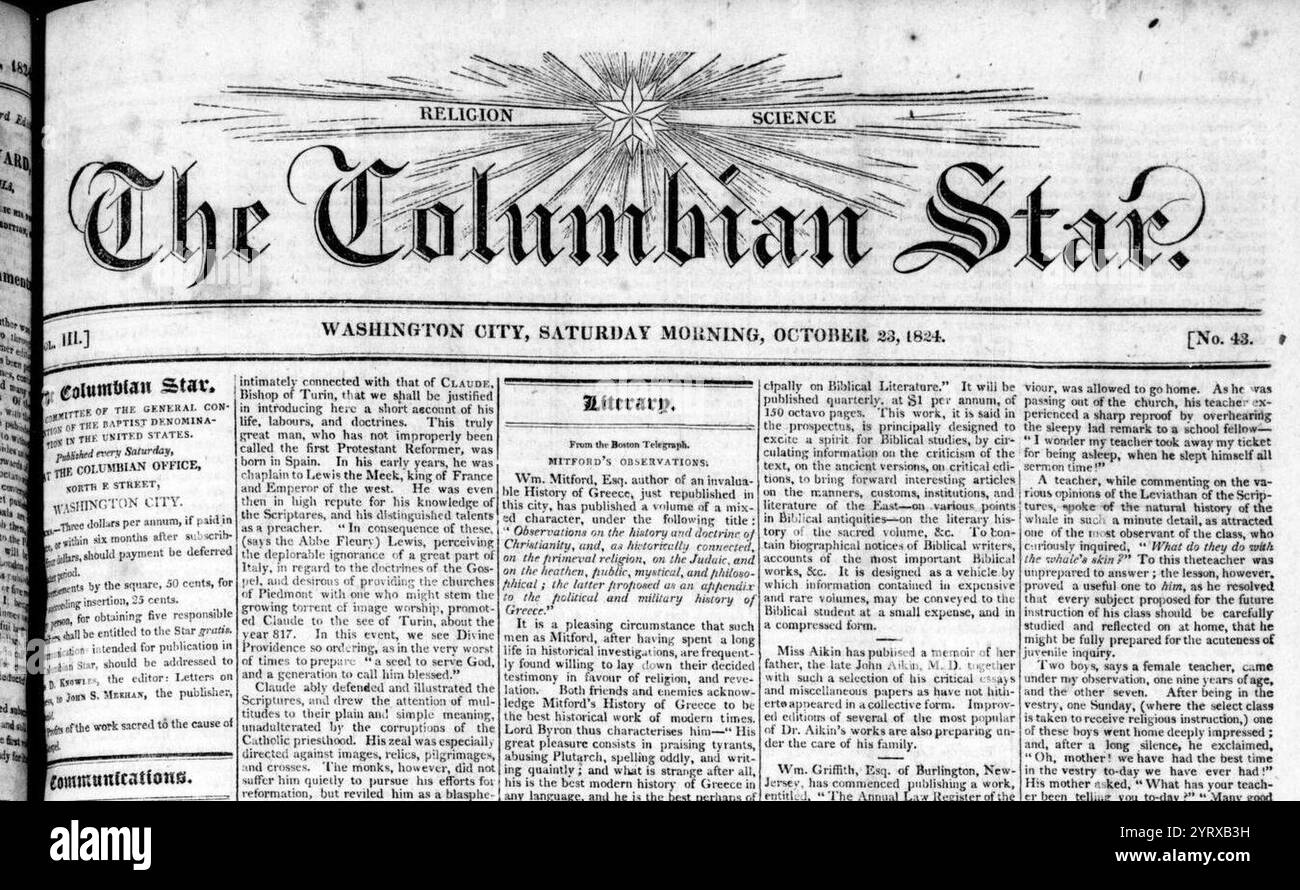 Columbian Star October 22 1824 (cropped Stock Photo - Alamy