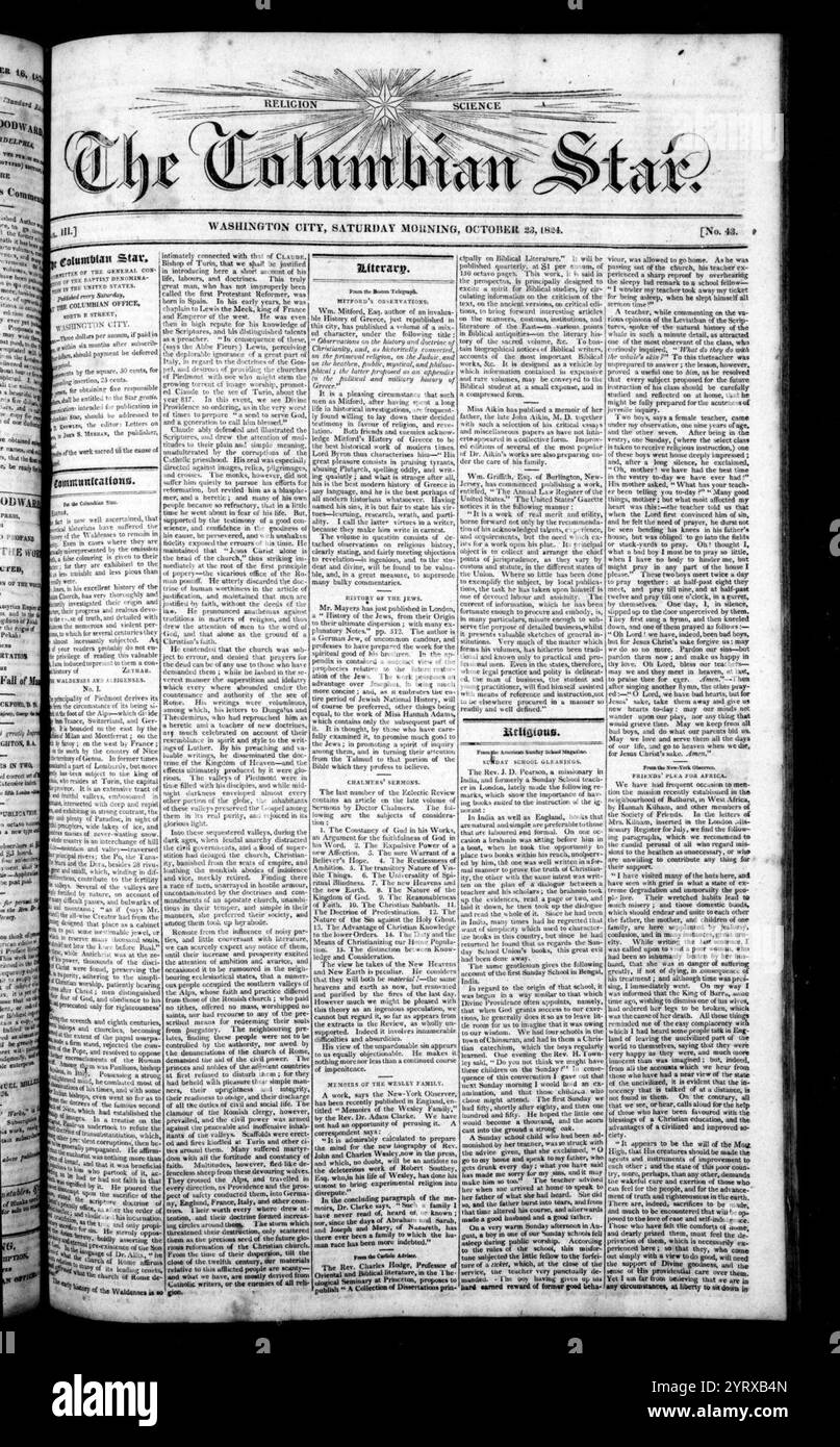 Columbian Star October 22 1824 Stock Photo - Alamy