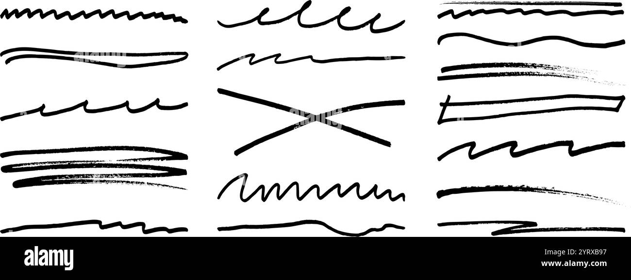 Underline stroke marker felt pen scribbles doodle line collection Stock ...