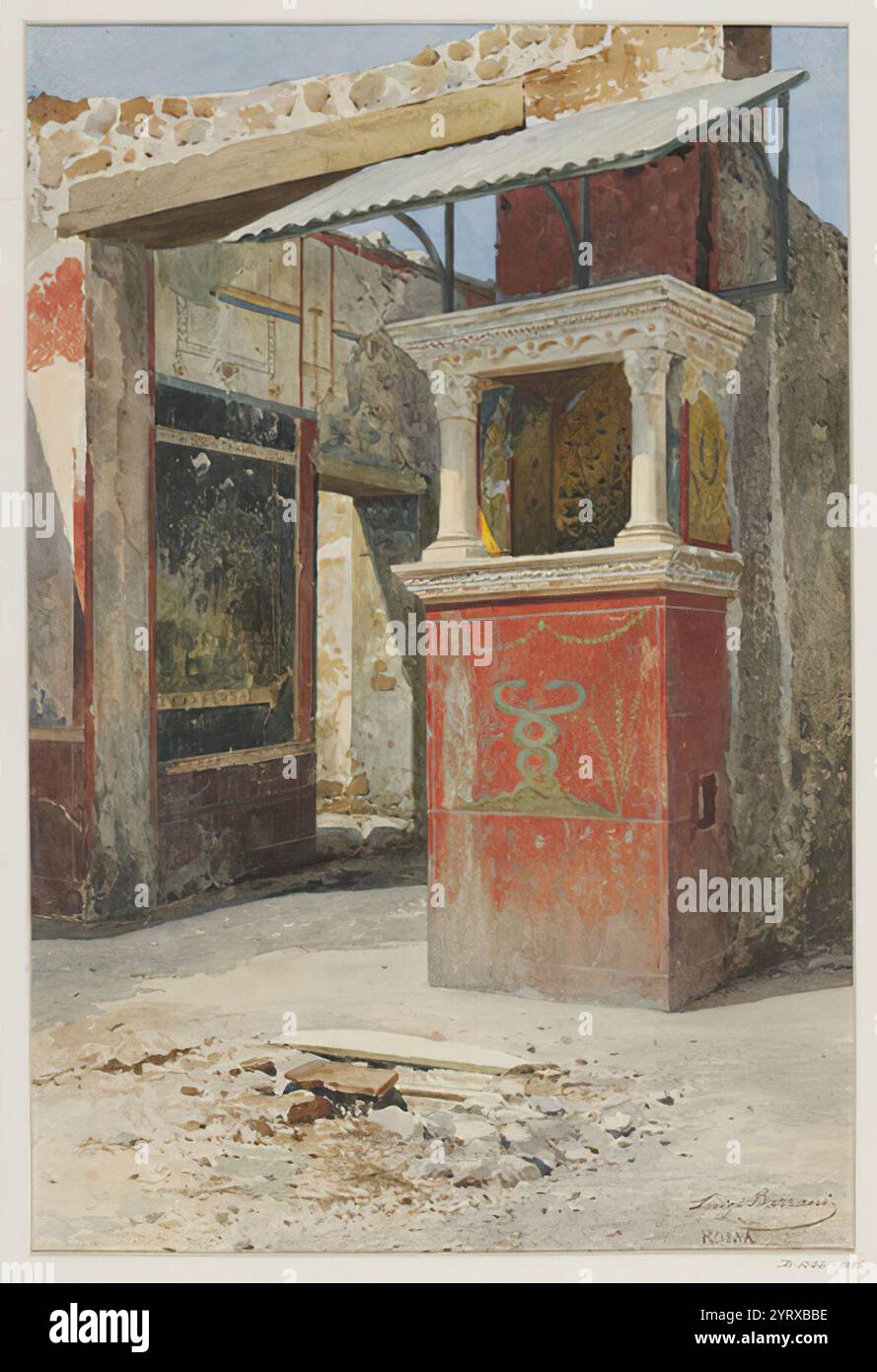 Columned lararium in Pompeii watercolor by Luigi Bazzani Stock Photo ...