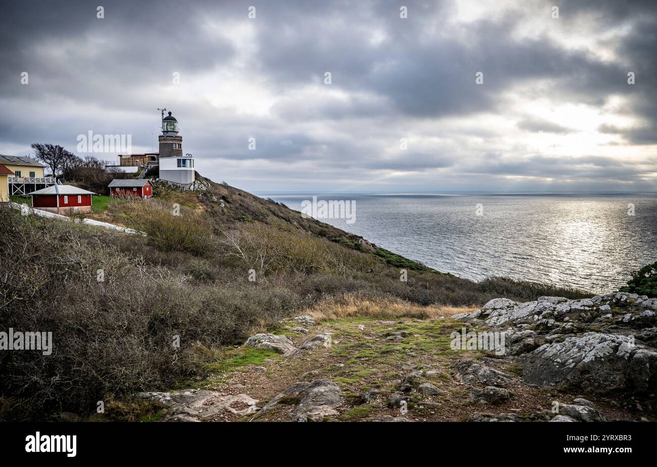 The mountain ridge Kullaberg with Kullen lighthouse in the northwestern ...